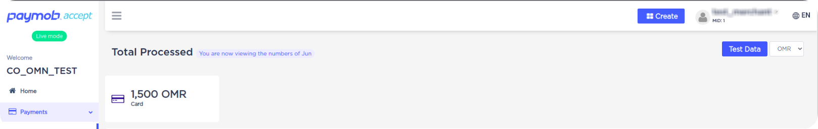 Accept Dashboard - Transactions Tab.